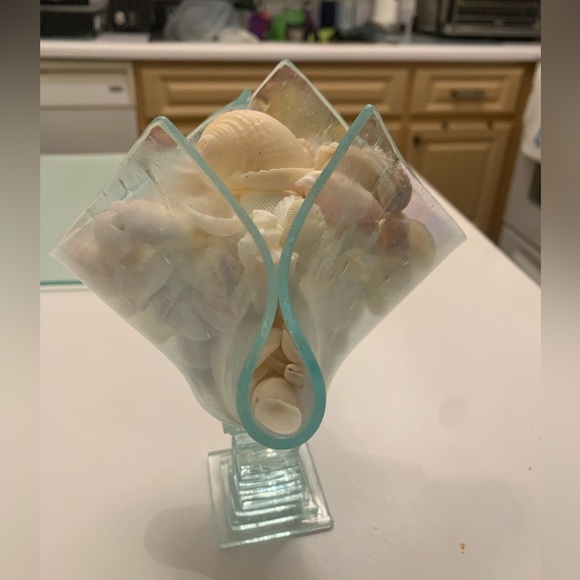 original | Other | Ocean Inspired Sea Glass Colored Vase With Seashells ...